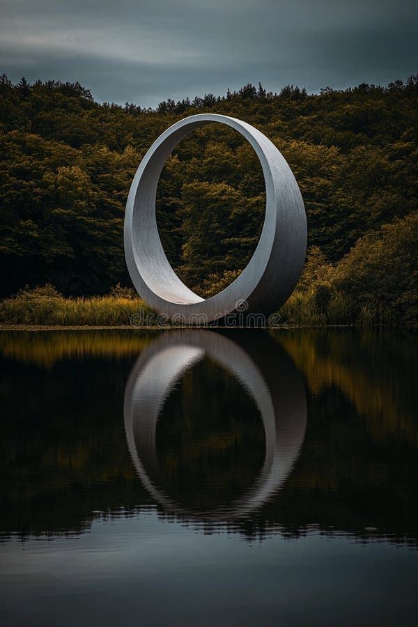Monumental Ring Sculpture Reflected in the Still Lake Water. Stock ...
