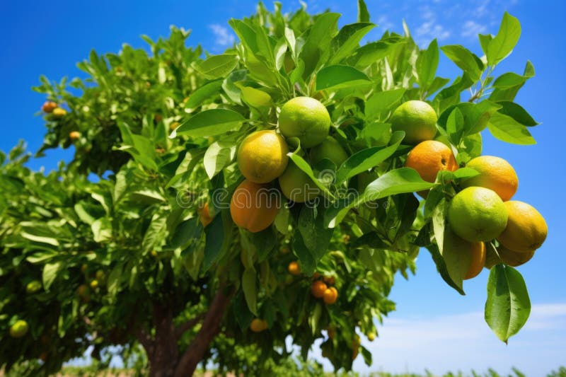 A Tall Citrus Tree Bearing Ripe Fruit Stock Illustration - Illustration ...