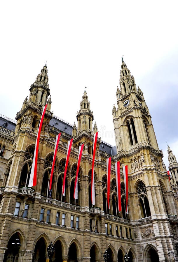 Tall Gothic Building Of Vienna City Hall, Austria Stock Photo - Image ...