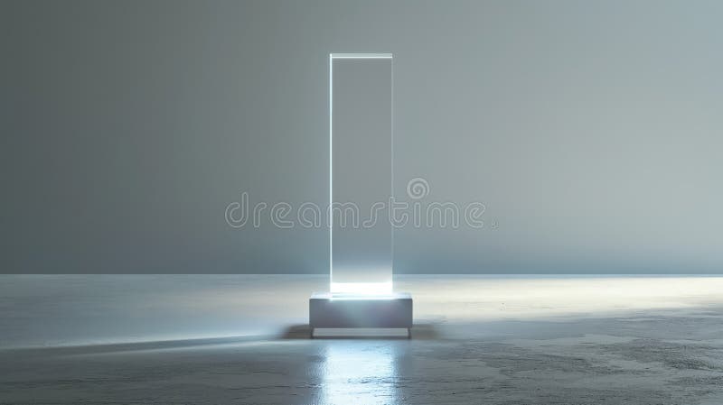 A Tall, Clear Glass Structure Stands in a Room with a White Background ...