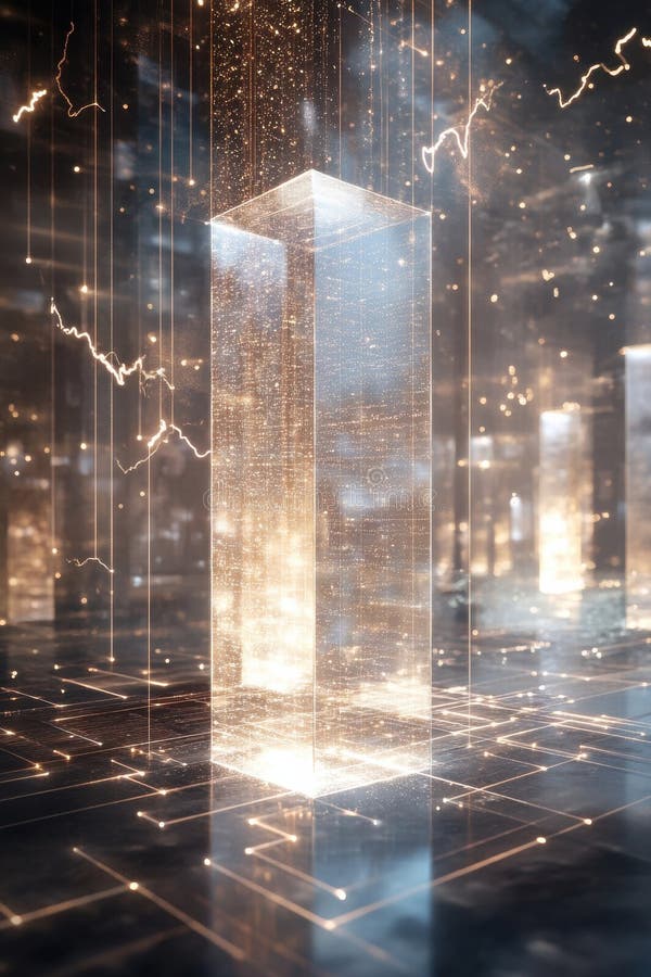 A Tall, Clear, and Shiny Cube with a Light Shining on it Stock Image ...
