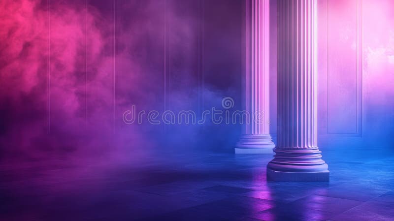 A Tall Column, the Floor, a Bright Purple Color, Light Beams, a Dark ...