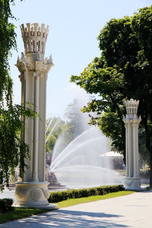 Tall Columns on the Background of a Fountain Stock Image - Image of ...