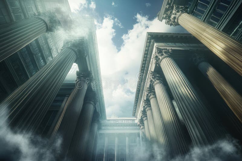 Majestic Columns Reaching Towards a Cloudy Sky in Historic Architecture ...