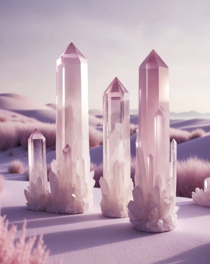 Tall Crystal Structures in a Purple and Pink Landscape. Stock Image ...