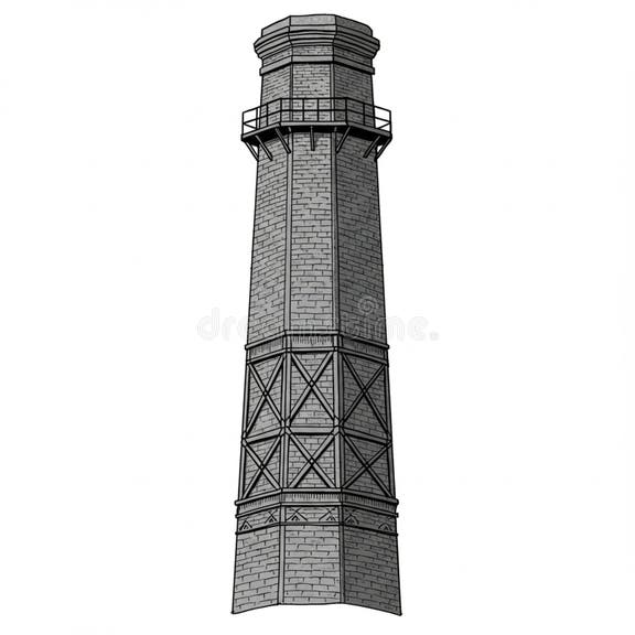 Tall, Cylindrical Brick Lighthouse Illustration Featuring Distinct ...
