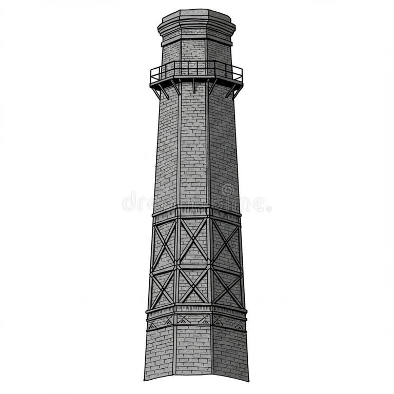 Tall, Cylindrical Brick Lighthouse Illustration Featuring Distinct ...