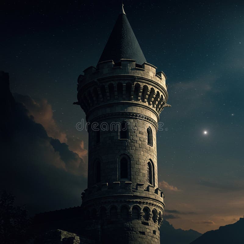 A Tall, Cylindrical Stone Tower with a Pointed, Conical Roof Under a ...