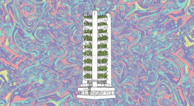 A Tall, Cylindrical Structure Featuring a Vertical Garden with Multiple ...