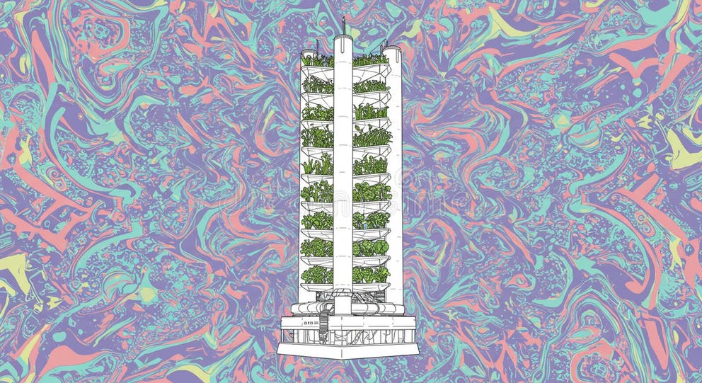 A Tall, Cylindrical Structure Featuring a Vertical Garden with Multiple ...