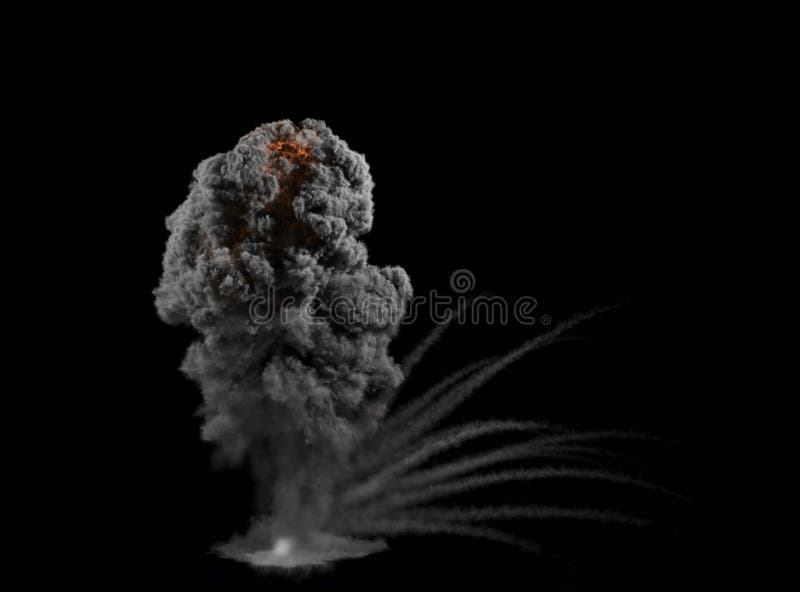 Tall Dense and Light Grey Explosion Smoke with a Bit of Fire on Top and ...