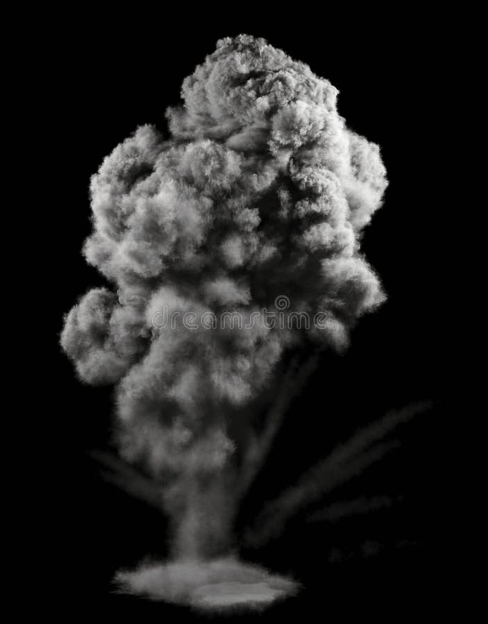 Tall Dense and Light Grey Explosion Smoke with Few Trails on Black ...