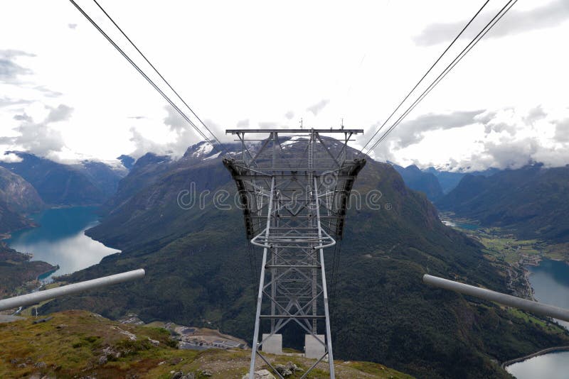 Tall Electric Cable Tower with a Mountain Background Stock Photo ...