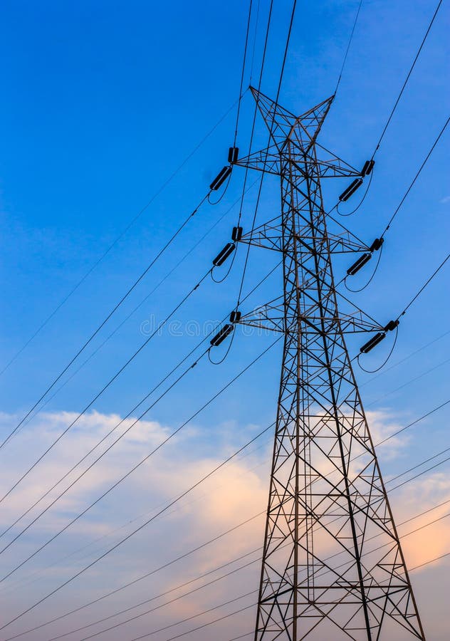Tall Electrical Transmission Towers at Hydro-electric Dam Stock Photo ...