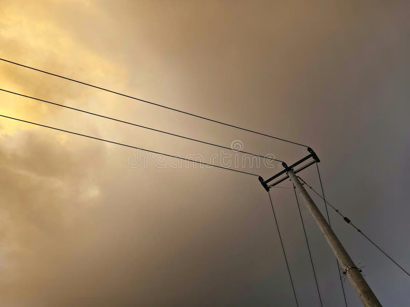 Tall Electricity and Network Pole with Its Cables or Wires Against ...