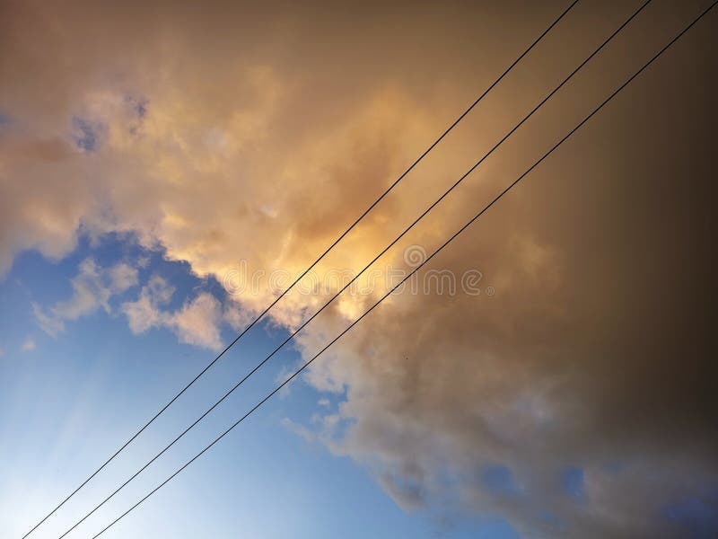 Tall Electricity and Network Pole with Its Cables or Wires Against ...