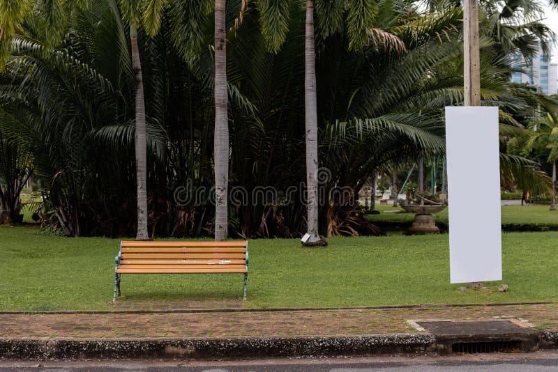 Tall Empty White Sign Next To a Bench in a Park Stock Photo - Image of ...
