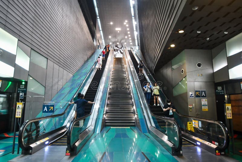 Tall Escalators at Stadium MRT Station, Singapore Editorial Image ...