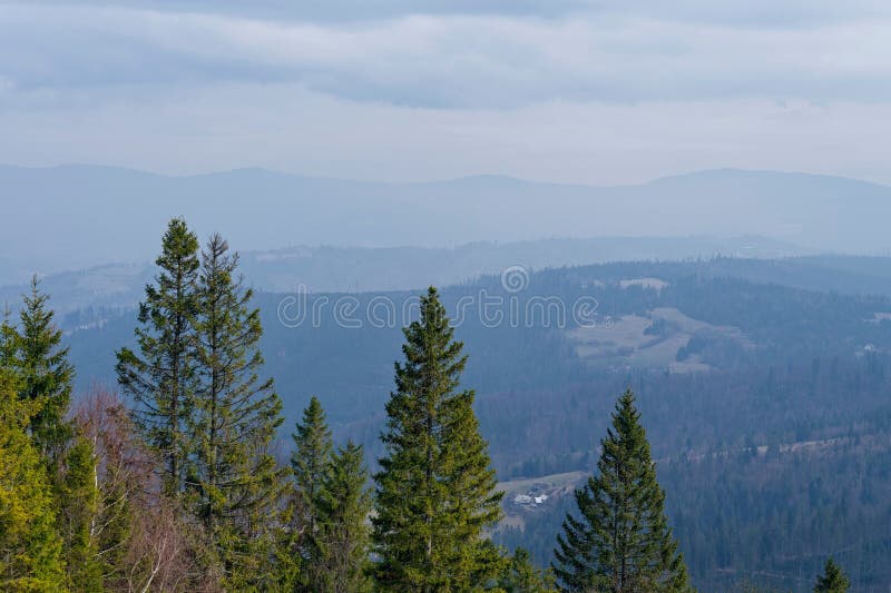 Panorama of the Misty Beskids from the Summit of Stozek, Vistula ...