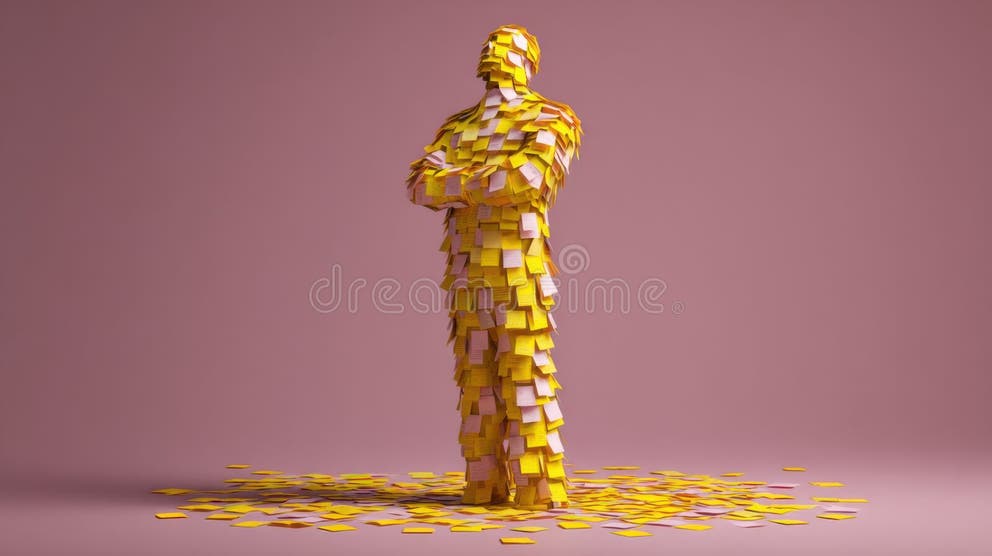 Creative Display of a Figure Covered in Colorful Sticky Notes Exuding a ...