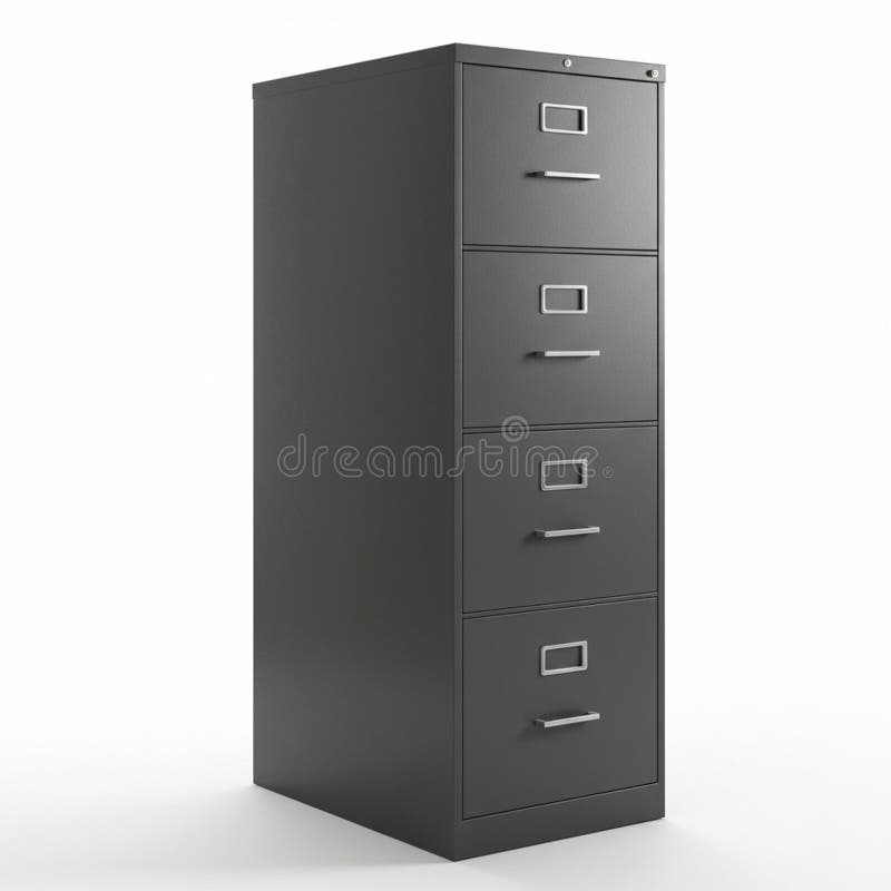 A Tall, Four-drawer Filing Cabinet with a Sleek, Metallic Finish. Each ...