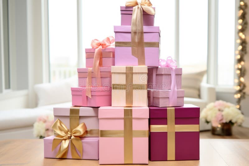 Tall Gift Tower Made of Various-sized Boxes Stock Photo - Image of tall ...