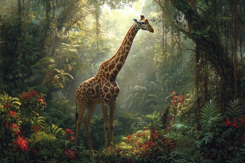 A Tall Giraffe Wandering through the Dense Amazon Rainforest.Generative ...