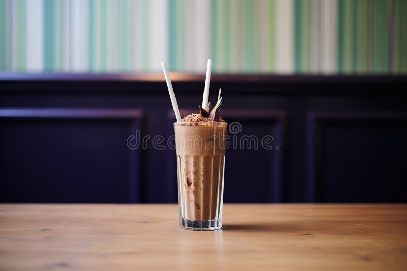 Tall Glass of Chocolate Shake with Two Straws for Sharing Stock Image ...