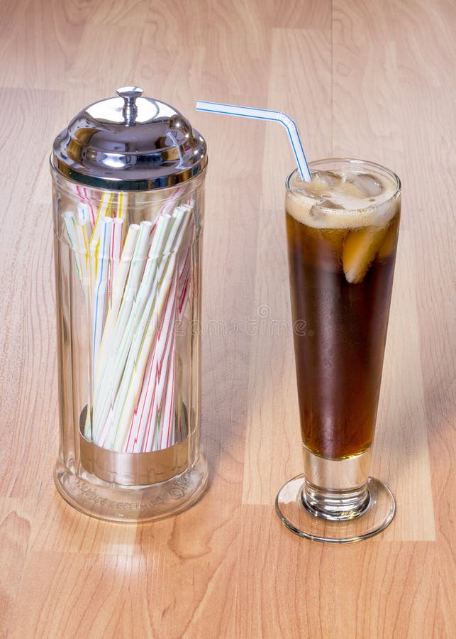 Tall Glass Cola and Straw Holder Stock Photo - Image of bubbles, straws ...