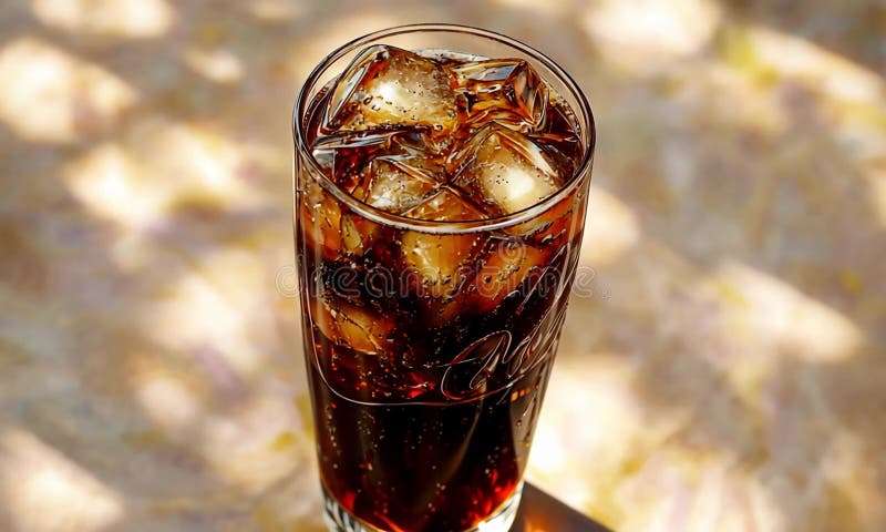 Refreshing Cola Drink with Ice Cubes in a Glass on Sunny Day Stock ...