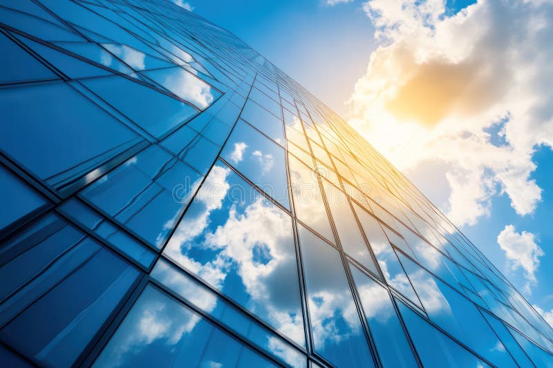 Glass Skyscraper Reflects Sun on Clear Blue Sky Stock Photo - Image of ...