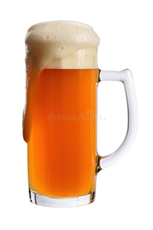 A Tall Glass with a Handle of Fresh, Cool Wheat Beer with a Flowing ...