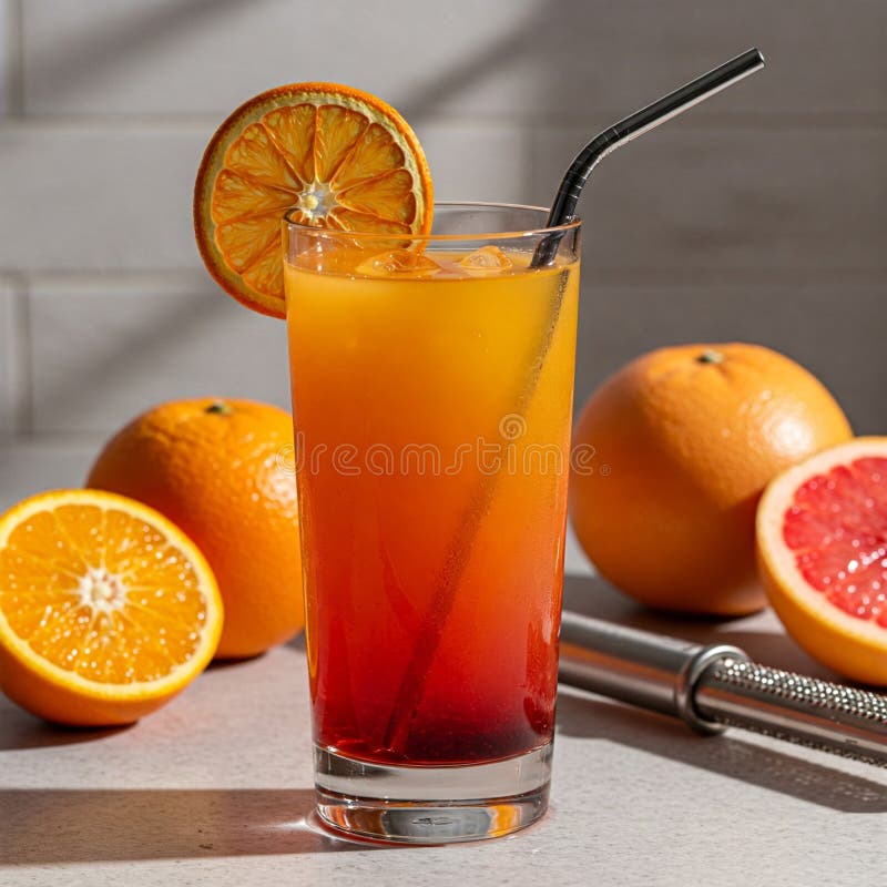 Citrus Sunrise Mocktail with Layered Gradients Stock Illustration ...