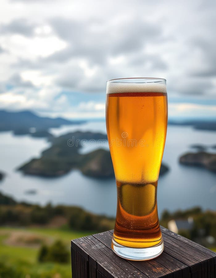A Tall Glass of Light-colored Beer Sits on a Dark Wooden Surface Stock ...