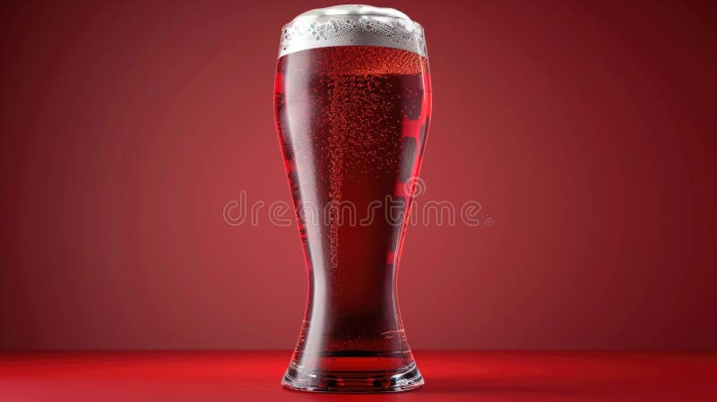 A Tall Glass of Ruby Red Beer with a White Head Sits on a Crimson Red ...