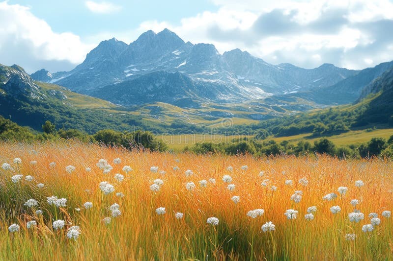 Tall Grass Field with Mountain Range in the Background Stock Image ...