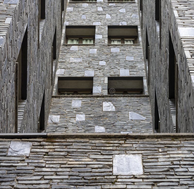 Tall Gray Stone Brick Building, Set of Geometric Shapes Stock Image ...