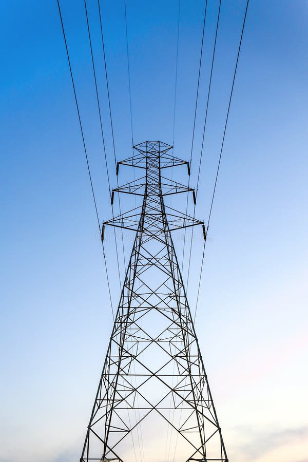 High Voltage Tower Electric Pole and Wire with Clear Blue Sky. Stock ...