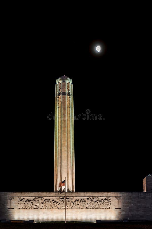 Tall Illuminated Building at Night Under the Moon Stock Image - Image ...