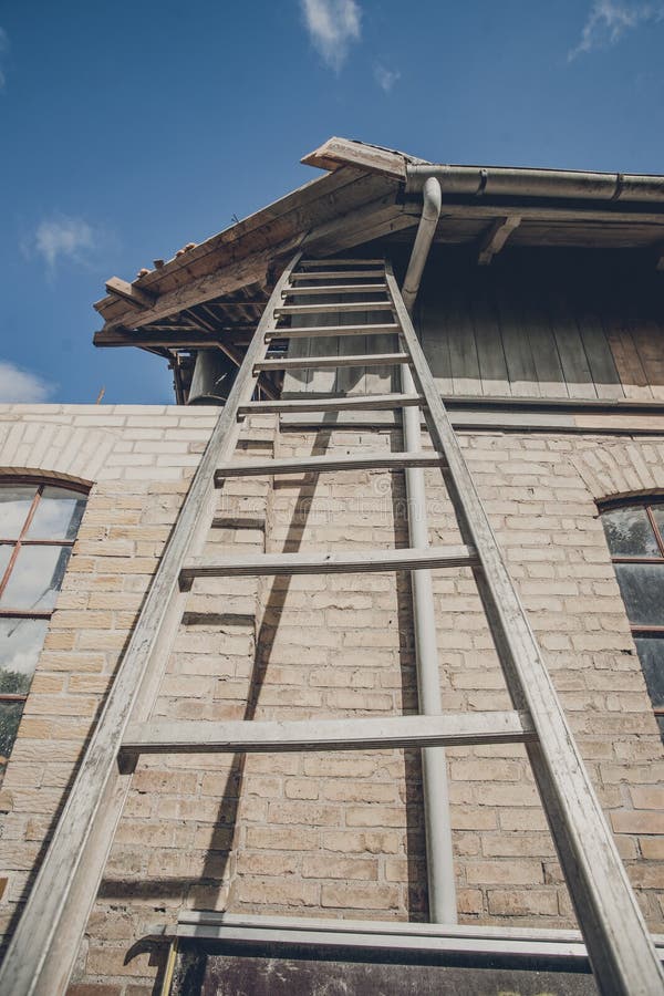 Tall Ladder at an Old Building Stock Image - Image of interior ...