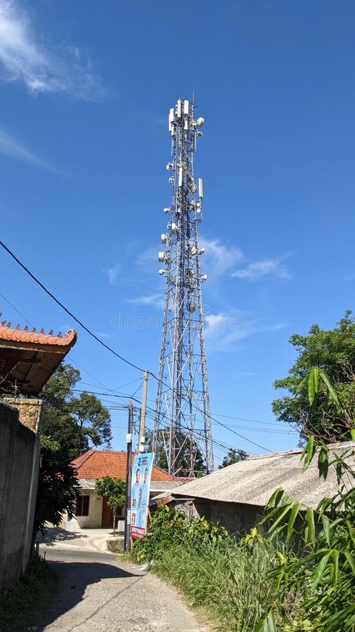 Tall and Large Signal Tower with Views of the Blue Sky Stock Image ...