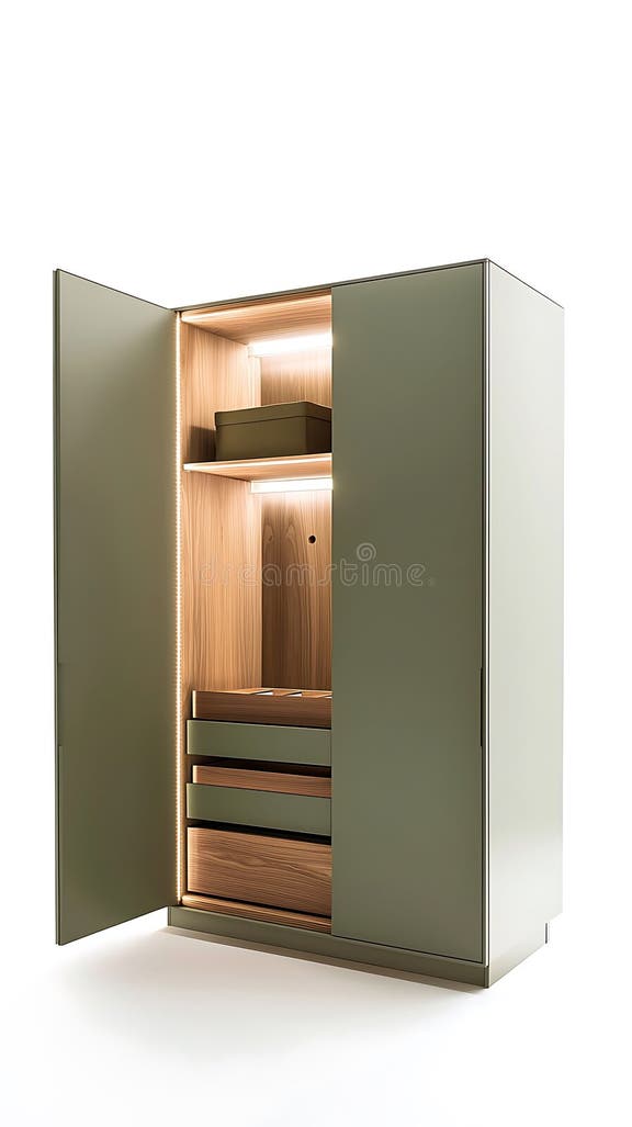 A Tall, Lighted Cabinet with Two Open Doors Stock Image - Image of ...