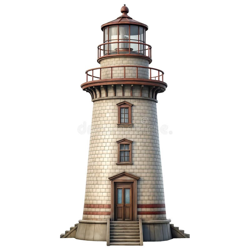 A Tall Lighthouse with Stairs Against a Pristine Transparent Background ...