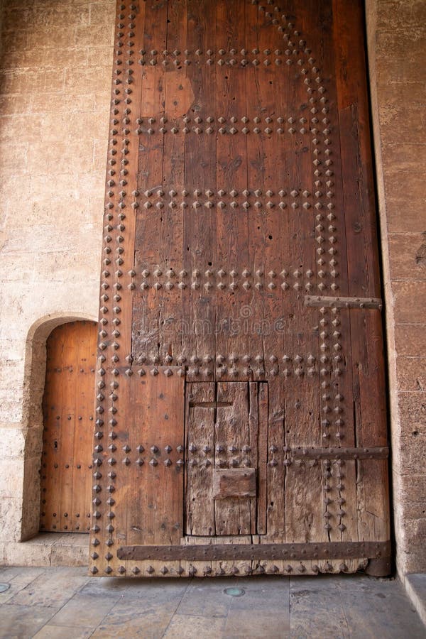 Tall Medieval Wooden Castle Door Valencia Spain Stock Image - Image of ...