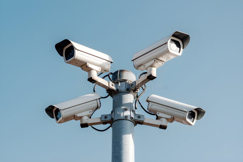 Metallic Pole with Surveillance Cameras Pointing in Different ...