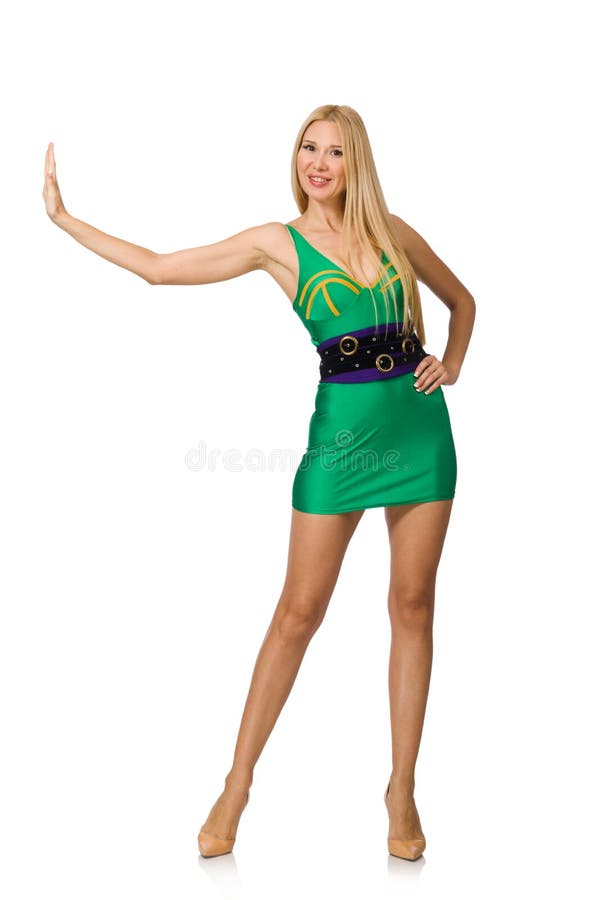 The Tall Model in Mini Green Dress Stock Image - Image of glamorous ...