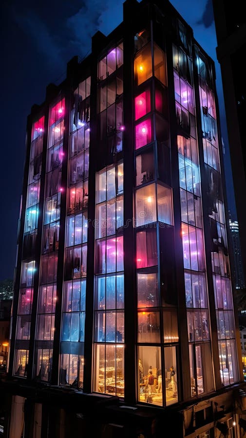 Tall Modern Building Glowing Windows, Urbancore, Art Event Exhbition ... Tall Modern Building Glowing Windows, Urbancore, Art Event Exhbition ...