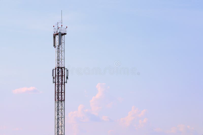 Tall Modern Cell Tower, Clouds and Beautiful Sky Stock Photo - Image of ...