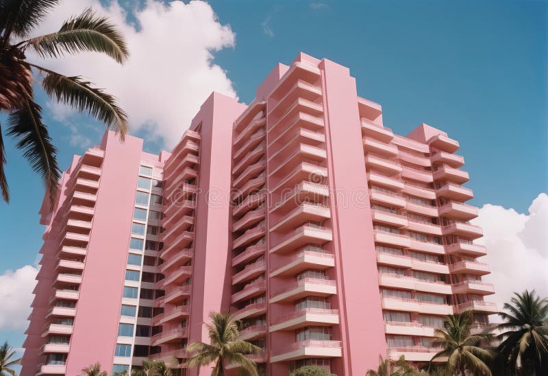 A Tall, Modern High-rise Building with a Pink Exterior Stock ...