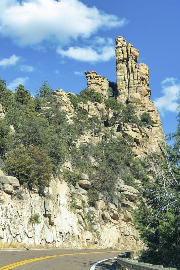 Tall Mountainside Ridges with Rock Formation Reaching Up To Blue Sky ...